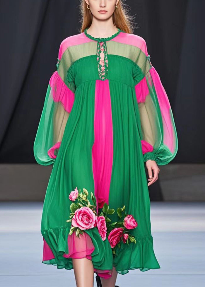 Classy Colorblock Oversized Patchwork Flower Chiffon Dress Fall – Omychic