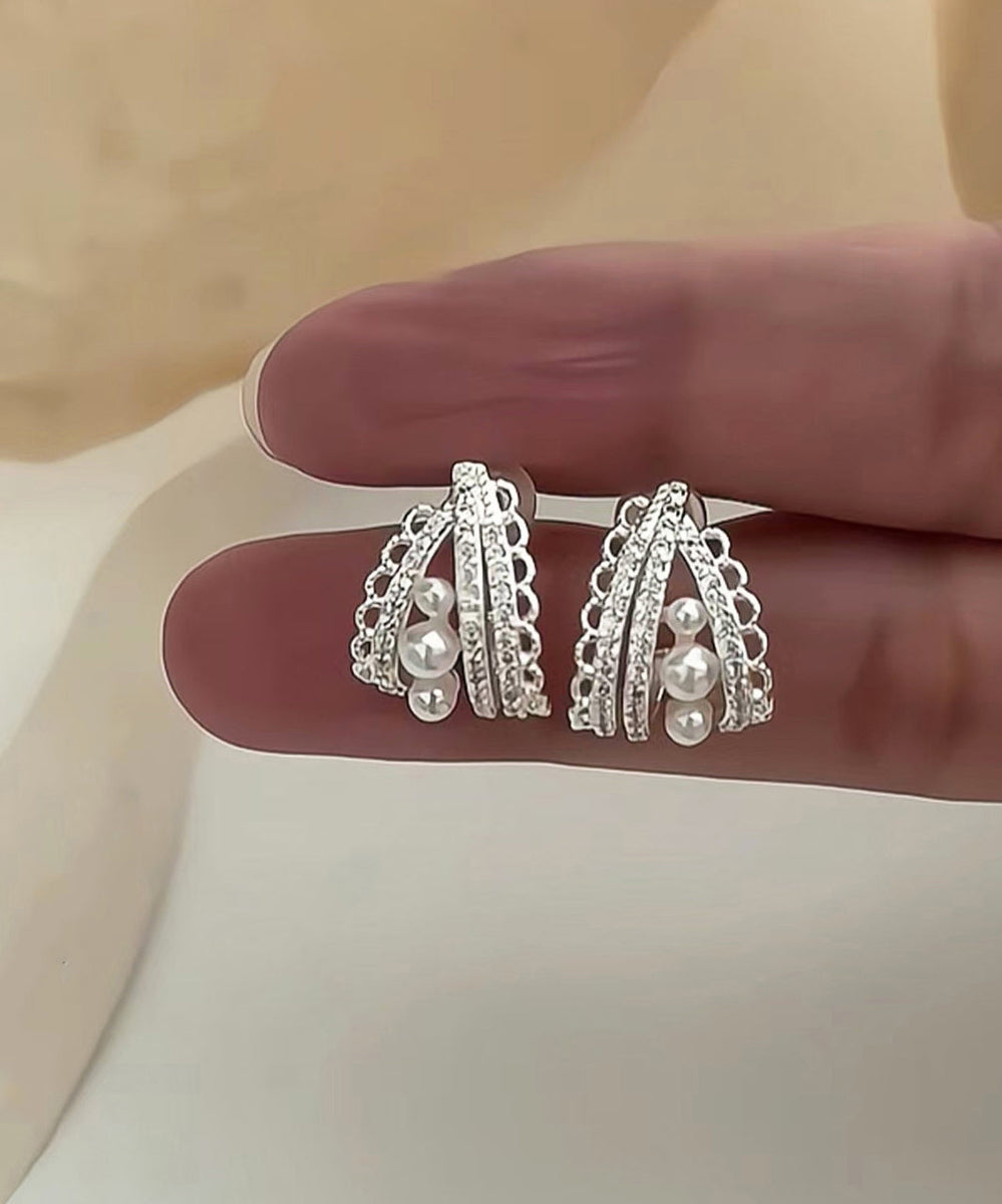 Original Design Silk Copper Lace Pearl Hollow Out Hoop Earrings – Omychic