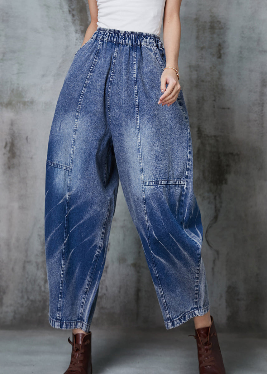 Plus Size Blue Oversized Patchwork Denim Crop Pants Spring – Omychic