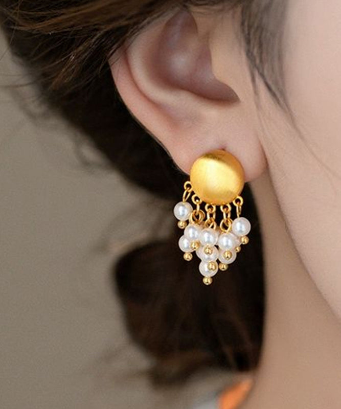 Stylish Gold Copper Overgild Pearl Tassel Drop Earrings – Omychic
