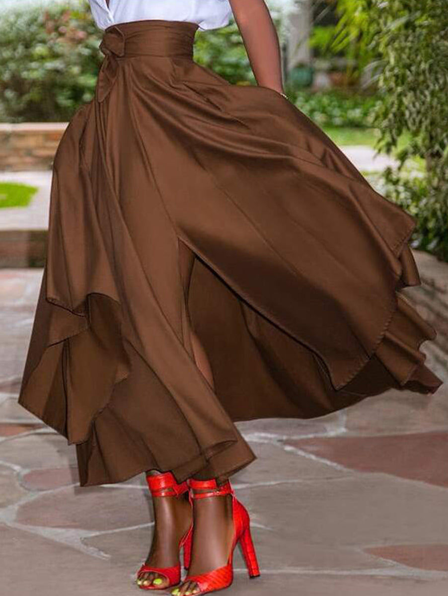 Women Summer Knot Front High Waist Slit Skirt – Omychic