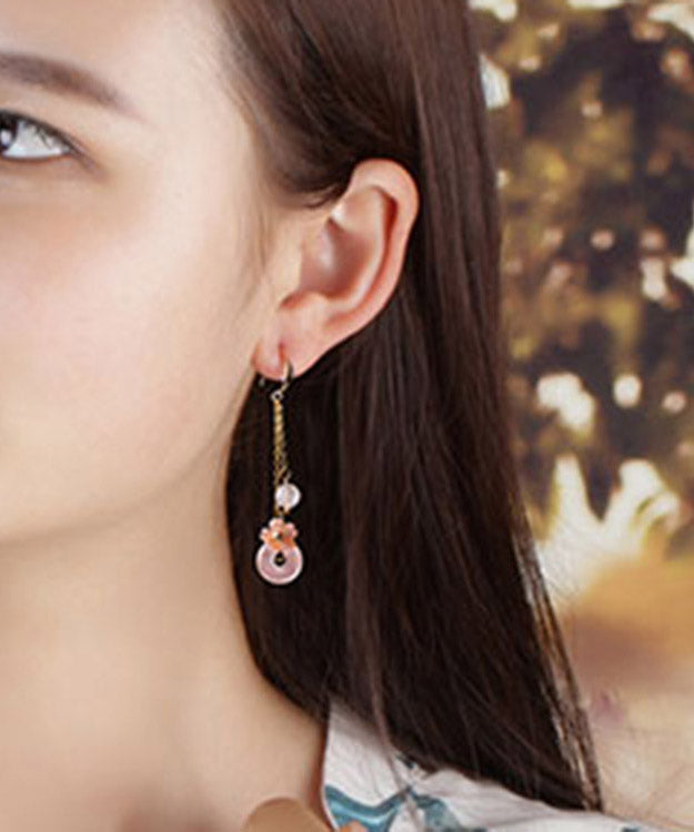 Boutique Pink Crystal Shell Flower Drop Earrings – Omychic