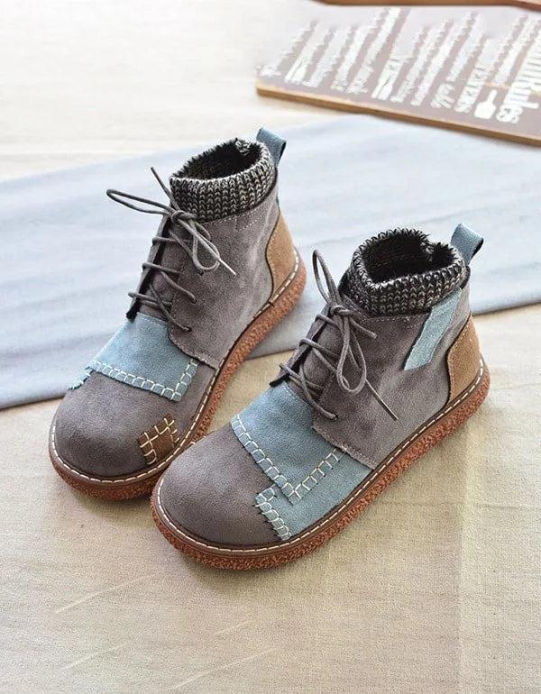 Khaki Stitching Handmade Retro Ankle Boots – Omychic