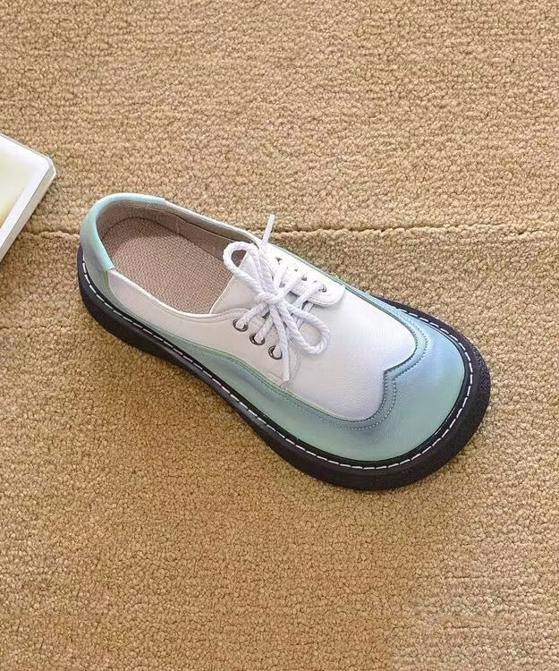 2025 Splicing Platform Flat Shoes Black White Faux Leather Lace Up ...