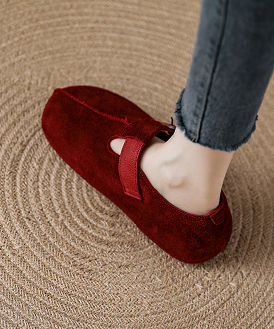 2025 Splicing Platform Flat Shoes Red Suede Fuzzy Wool Lined – Omychic