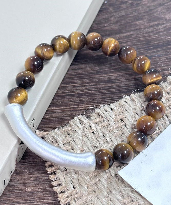 2026 Brown 999 Pure Silver Bend Pipe Patchwork Tiger's Eye Bracelet ...