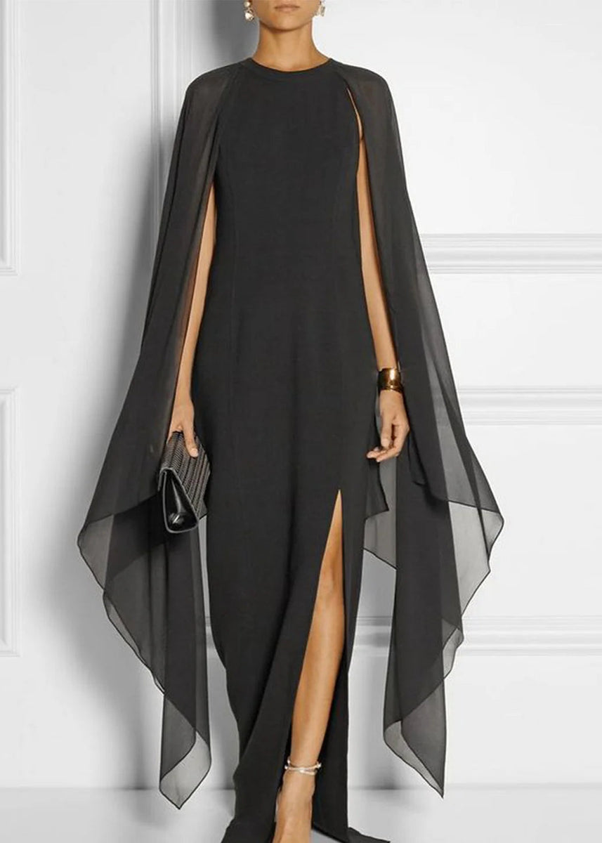 Elegant Thigh Split Hem Cloak Sleeve Maxi Dress – Omychic