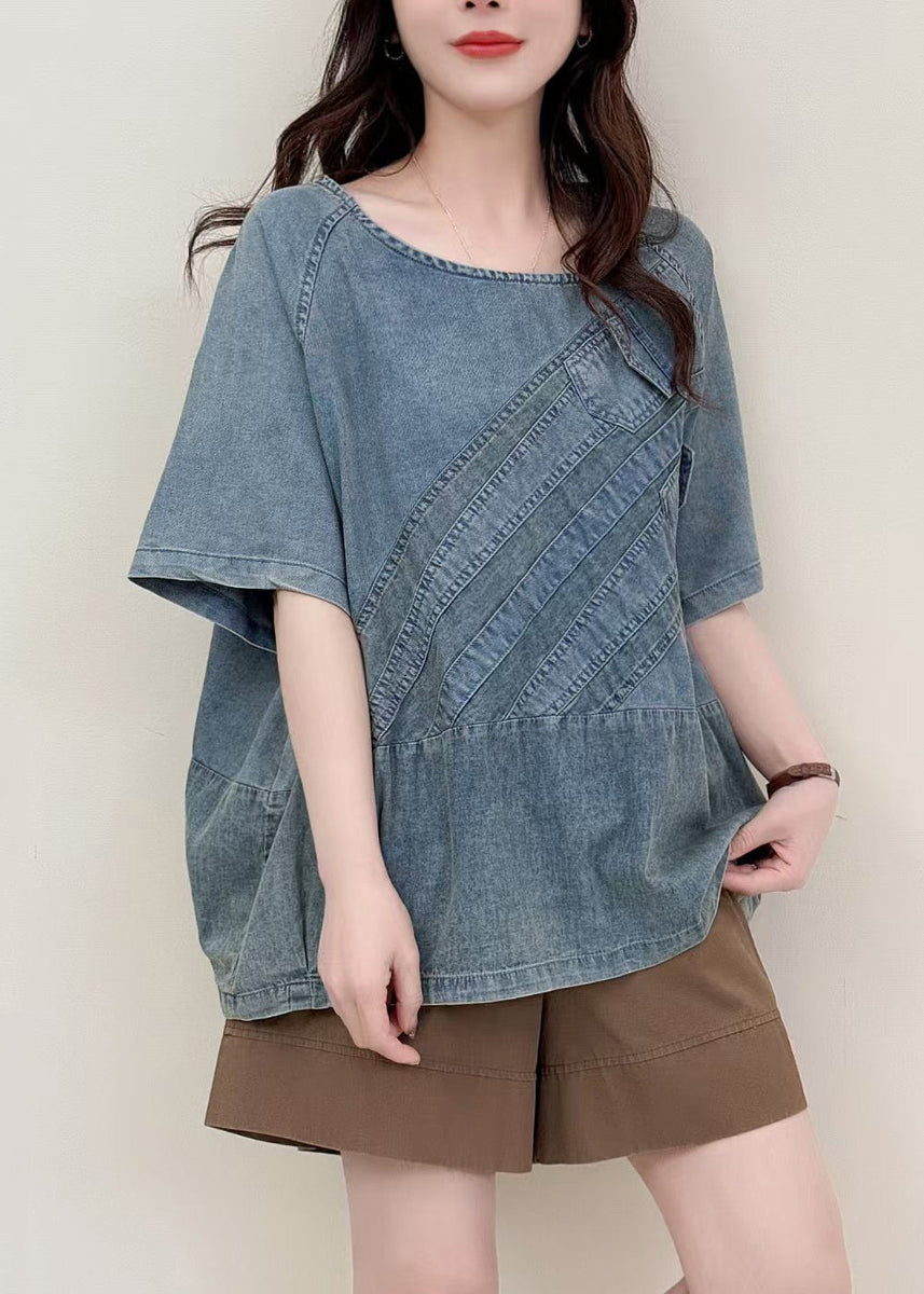 Art Blue Oversized Patchwork Denim Tanks Summer – Omychic