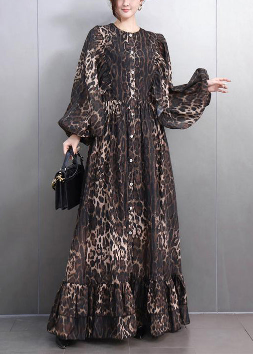 Bohemian Leopard Button Tie Waist Maxi Dresses Fall – Omychic
