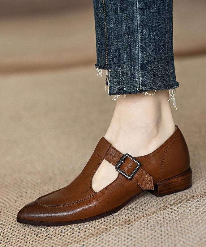 Boho Brown Sheepskin Splicing Buckle Strap Flats Shoes – Omychic
