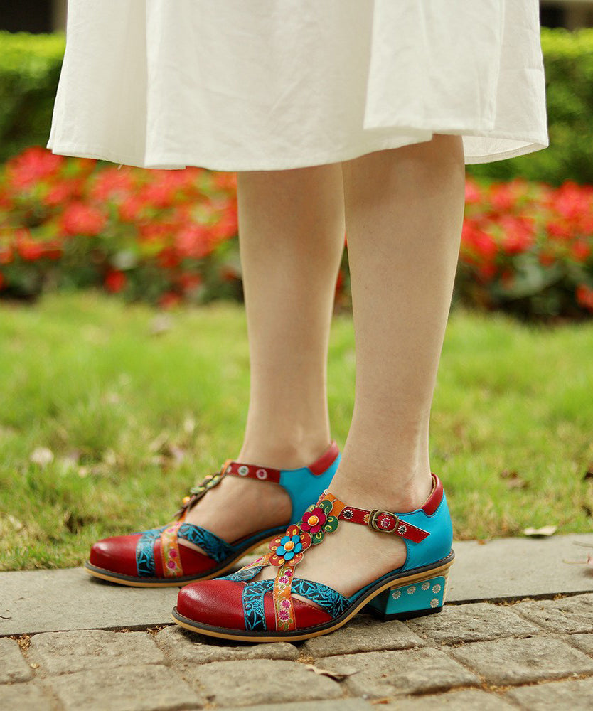 Boho Colorblock Embossed High Heels Splicing Chunky High Heels – Omychic