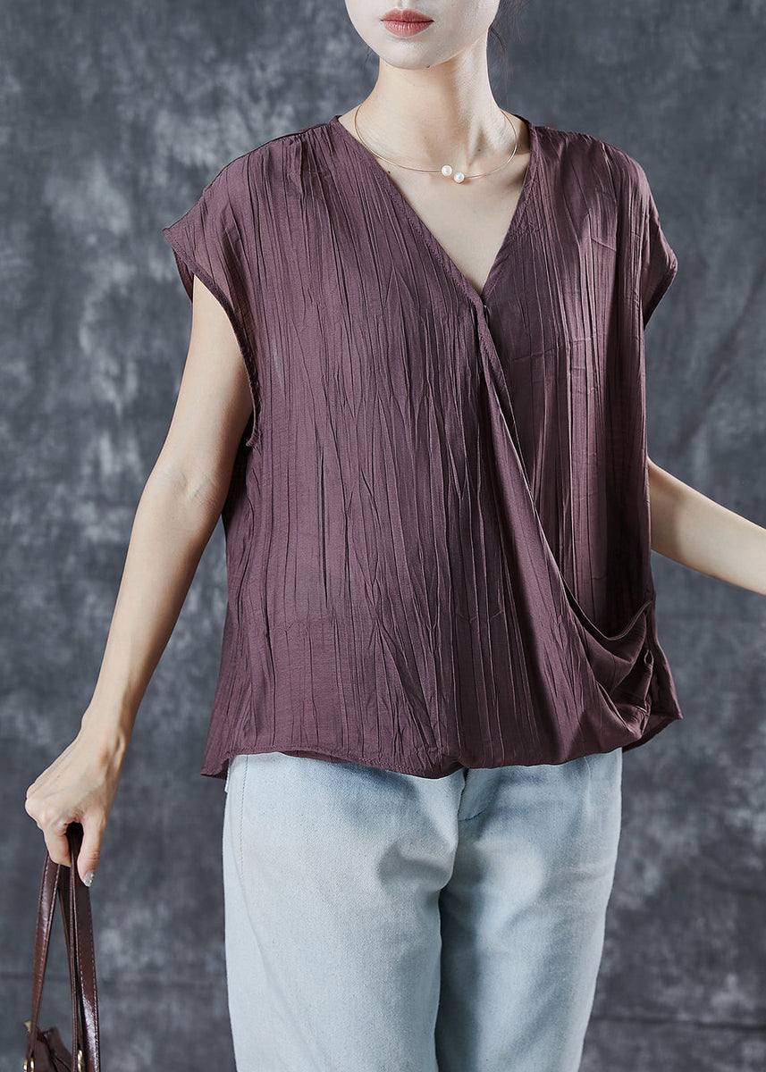 Brown Loose Linen Tank Tops Wrinkled Summer – Omychic