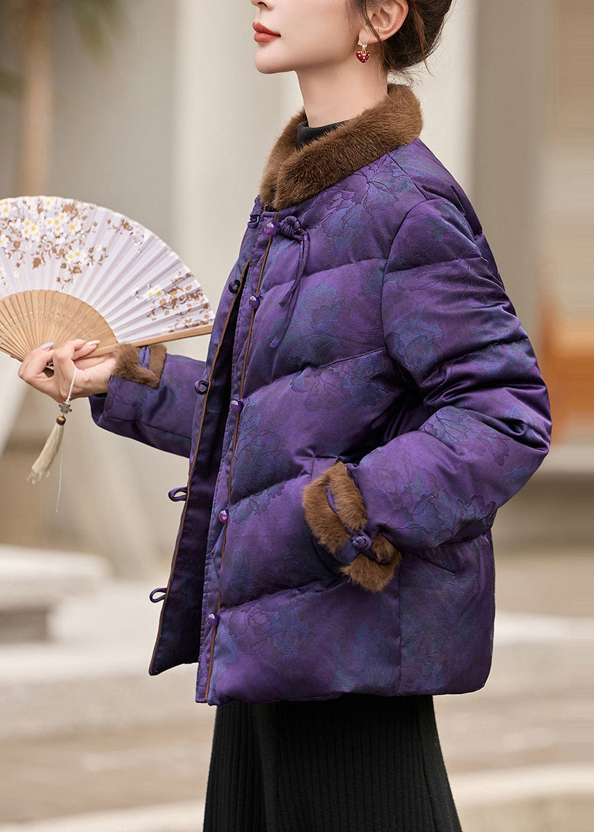 Chinese Style Purple Stand Collar Patchwork Duck Down Down Coats Winter ...