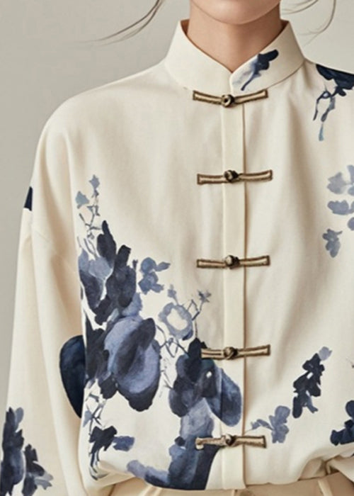 Classy Apricot Print Cotton Blouses Button Fall – Omychic