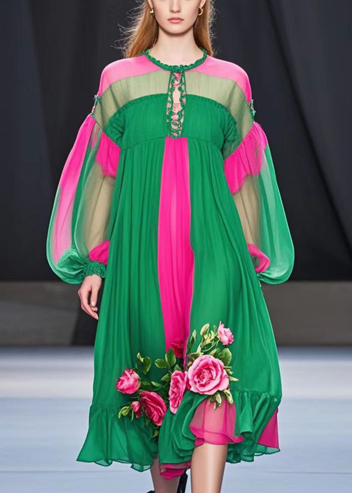 Classy Colorblock Oversized Patchwork Flower Chiffon Dress Fall – Omychic