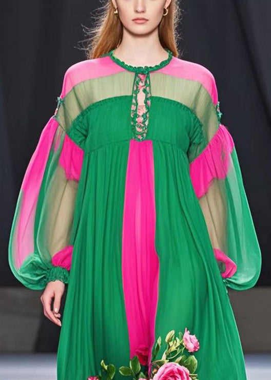 Classy Colorblock Oversized Patchwork Flower Chiffon Dress Fall – Omychic