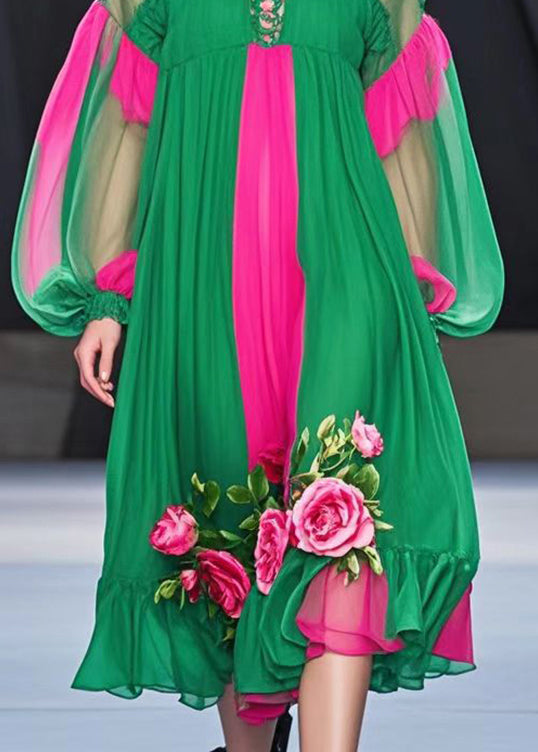 Classy Colorblock Oversized Patchwork Flower Chiffon Dress Fall – Omychic