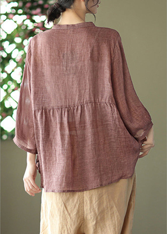 Coffee Button Cozy Ramie Shirt Long Sleeve – Omychic