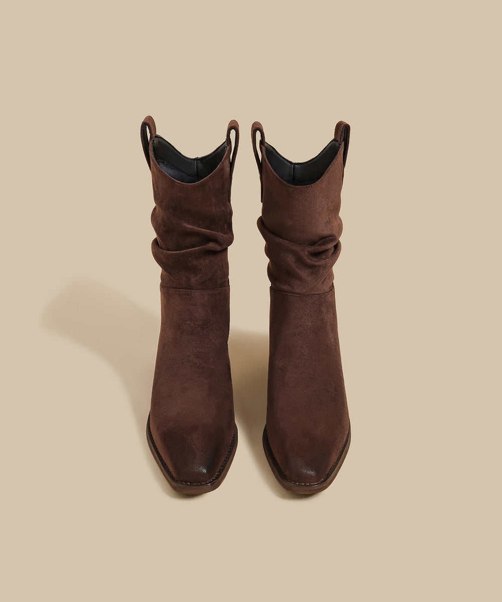 Comfortable Splicing Wrinkled Chunky Boots Brown Suede – Omychic