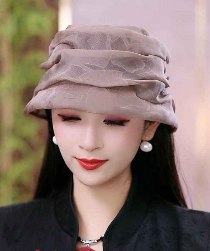 Elegant Coffee Wrinkled Versatile Silk Bucket Hat – Omychic