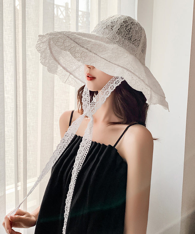 Elegant White Beach Lace Up Big Brim Sun Hat – Omychic