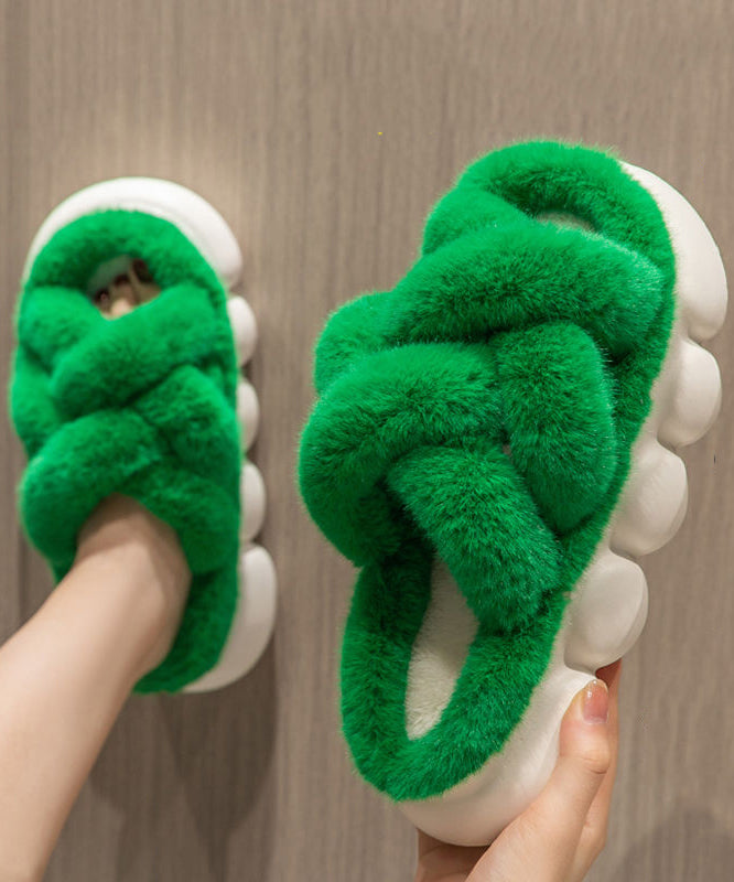 Fashion White Fuzzy Fur Slippers Shoes Platform – Omychic