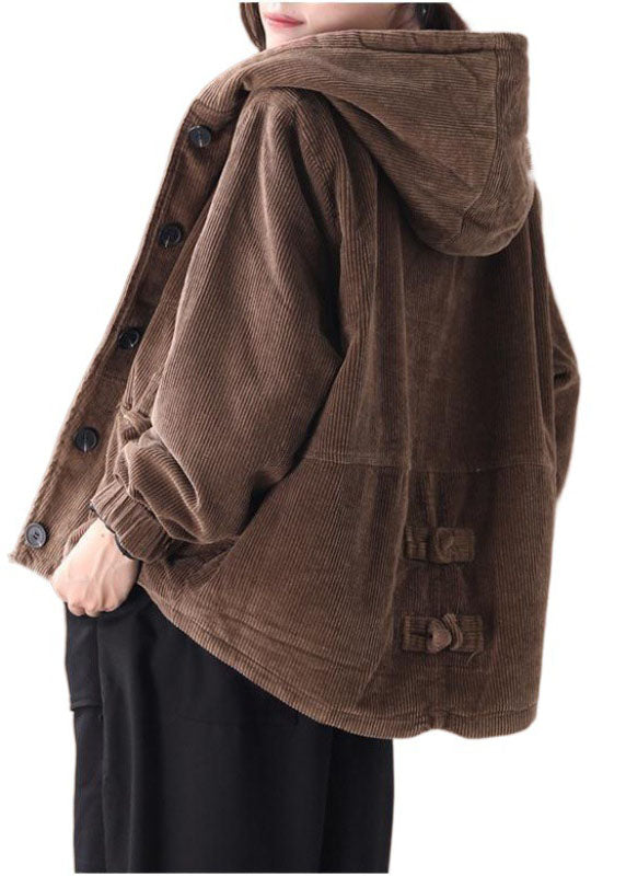 Fine Chocolate Hooded Corduroy Winter Coats Warm Outwear – Omychic
