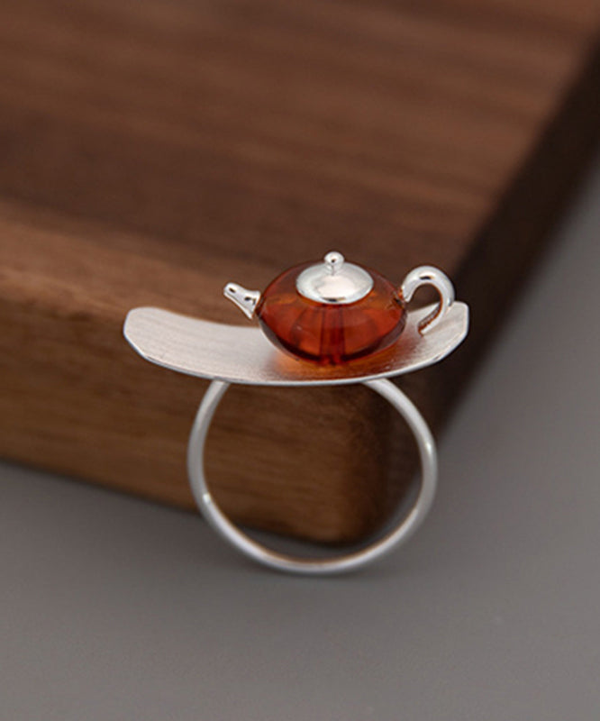 Fine Silk Sterling Silver Amber Teapot Rings – Omychic