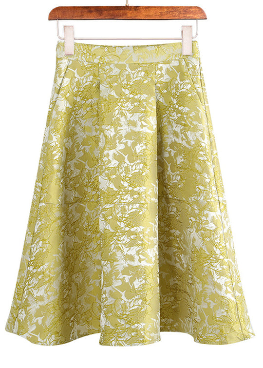 Fitted Jacquard Yellow High Waist Patchwork Skirts Spring – Omychic