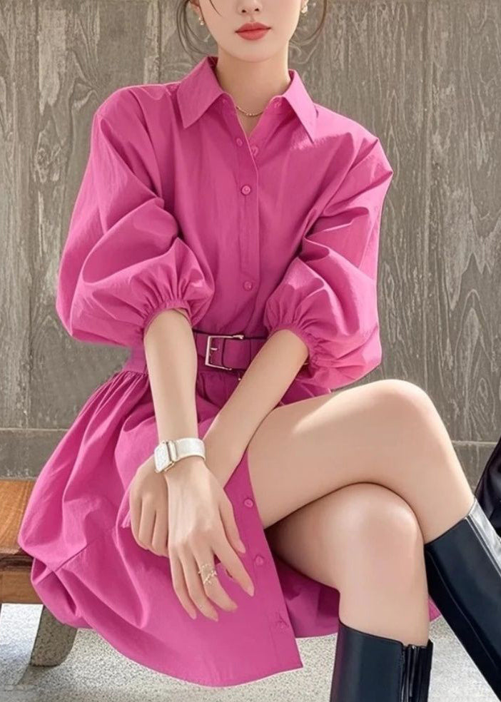 French Rose Peter Pan Collar Button Sashe Shirt Dress Summer – Omychic