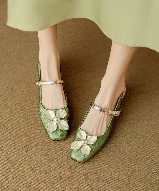 Green Chunky Chinese Style Floral Buckle Strap Splicing Sandals – Omychic