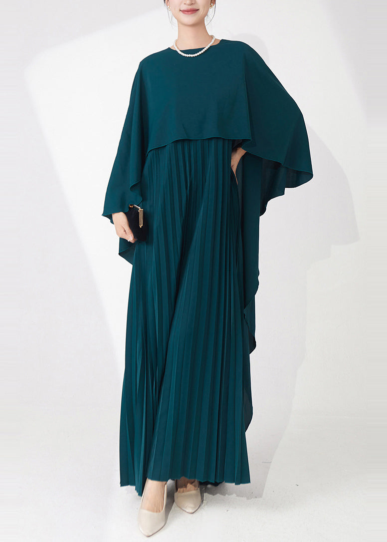 High Quality Teal Cape-Style Wrinkled Chiffon Party Dress Fall – Omychic