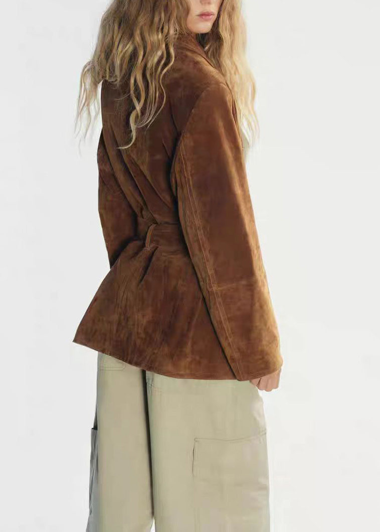 Italian Caramel Peter Pan Collar Lace Up Coats Fall – Omychic