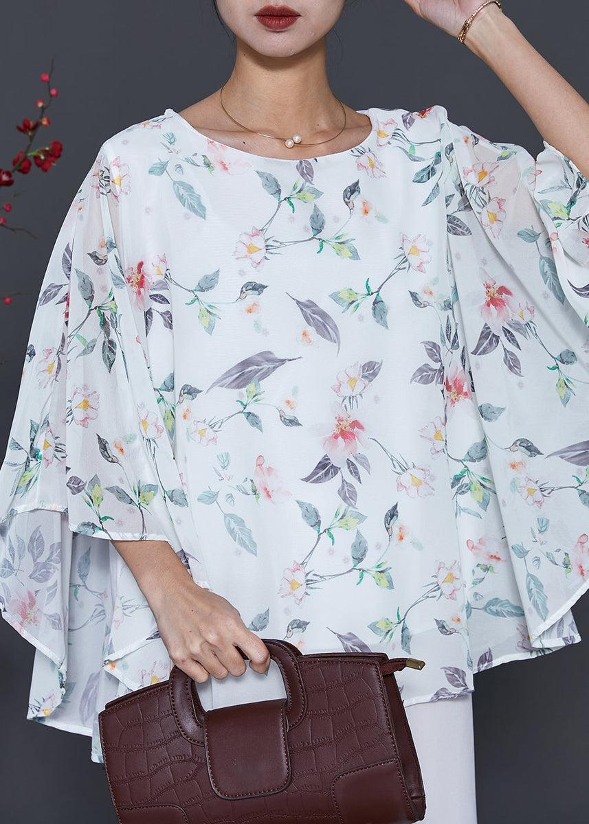Italian White Print Draping Chiffon Top Summer – Omychic