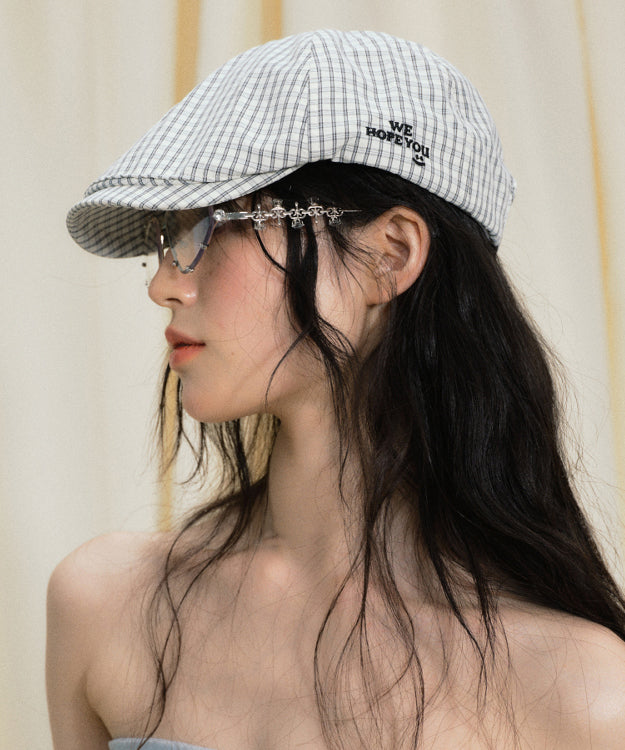 Japanese Style Thin Fashion Blue White Plaid Breton Hat – Omychic