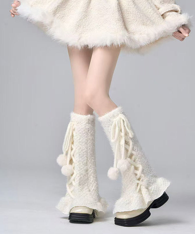 Japanese Style White Cross Strap Fuzzy Fur Fluffy Socks Covers – Omychic