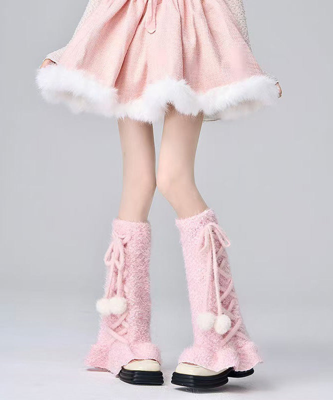 Japanese Style White Cross Strap Fuzzy Fur Fluffy Socks Covers – Omychic