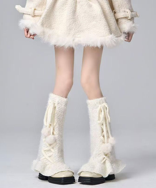 Japanese Style White Cross Strap Fuzzy Fur Fluffy Socks Covers – Omychic