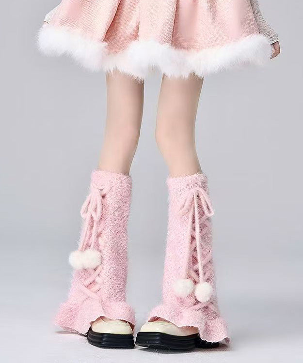 Japanese Style White Cross Strap Fuzzy Fur Fluffy Socks Covers – Omychic