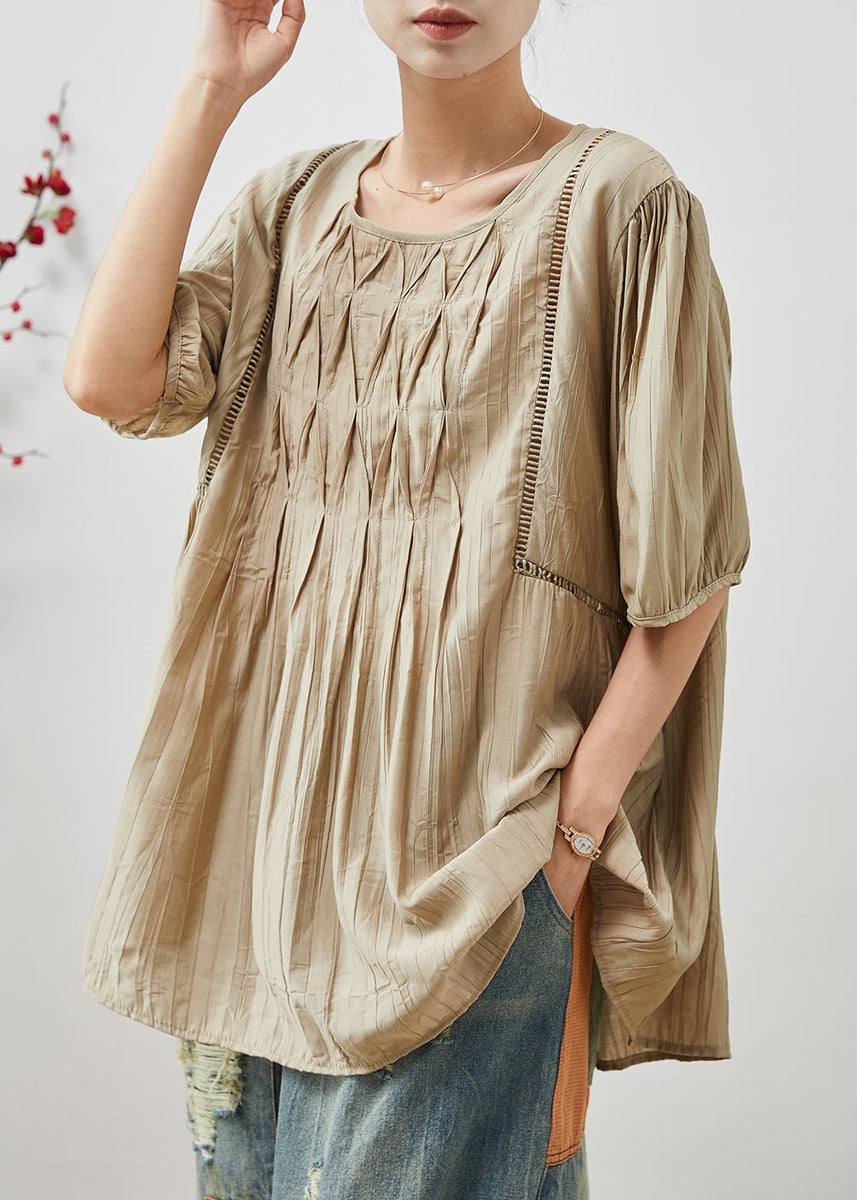Khaki Cotton Tank Tops Oversized Wrinkled Summer – Omychic