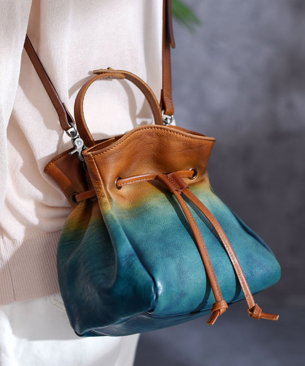 Original Blue Gradient Hand Painted Drawstring Crossbody Bag – Omychic