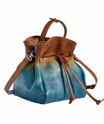 Original Blue Gradient Hand Painted Drawstring Crossbody Bag – Omychic