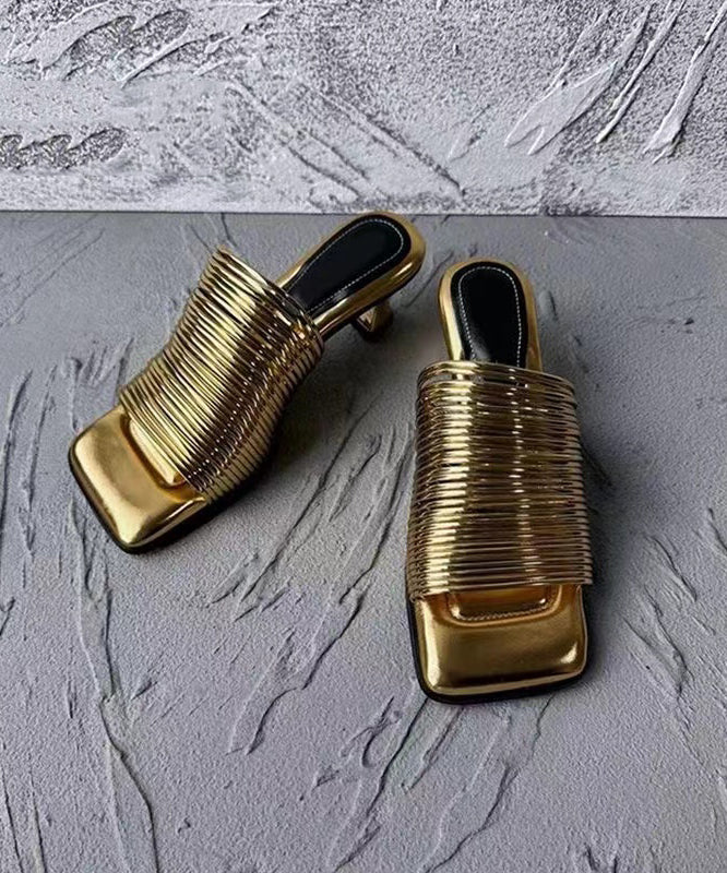 Original Design Gold Chunky Heel Slide Sandals Peep Toe – Omychic