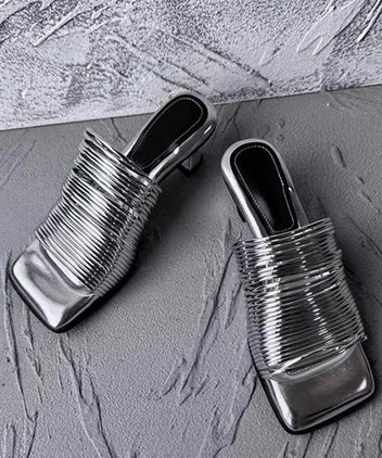 Original Design Gold Chunky Heel Slide Sandals Peep Toe – Omychic