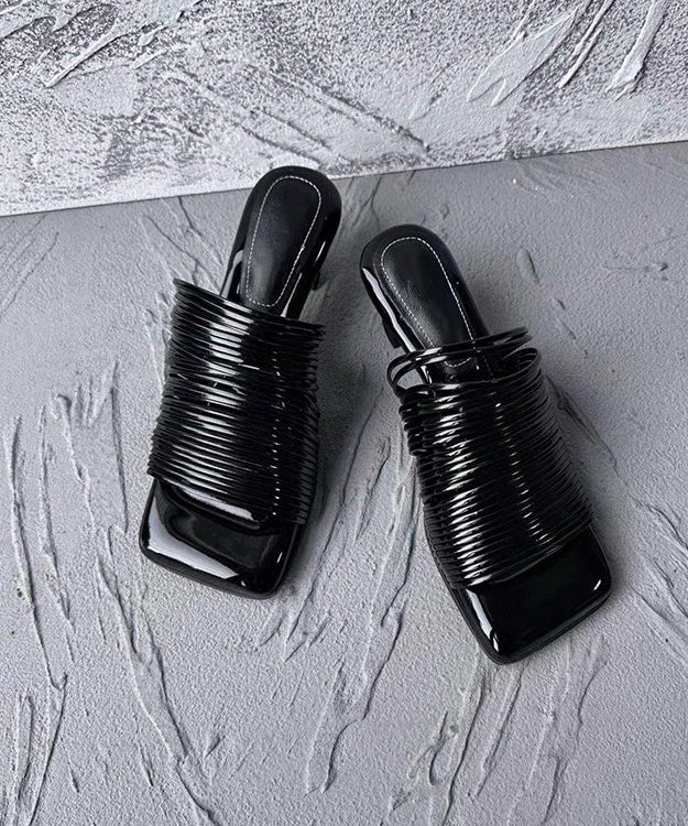 Original Design Gold Chunky Heel Slide Sandals Peep Toe – Omychic