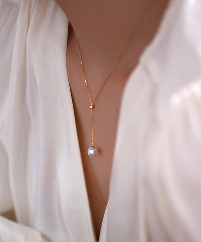 Pearl 14K Gold Pendant Necklace Golden Lntense Light Small Lamp Y Chain ...