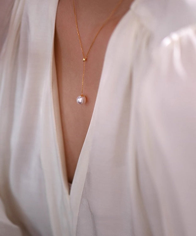 Pearl 14K Gold Pendant Necklace Golden Lntense Light Small Lamp Y Chain ...