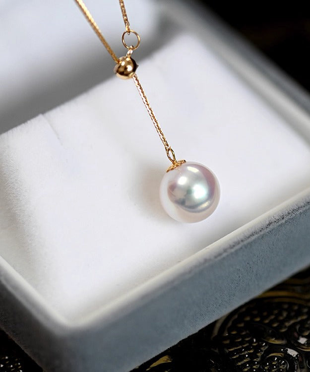 Pearl 14K Gold Pendant Necklace Golden Lntense Light Small Lamp Y Chain ...