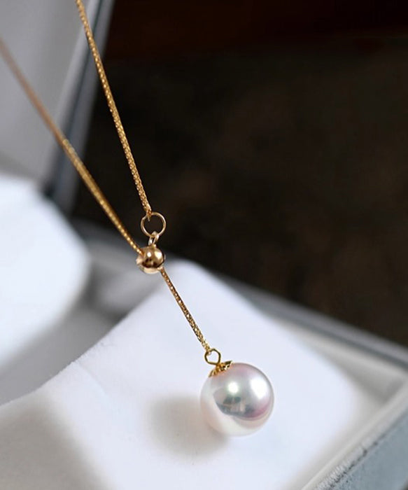 Pearl 14K Gold Pendant Necklace Golden Lntense Light Small Lamp Y Chain ...