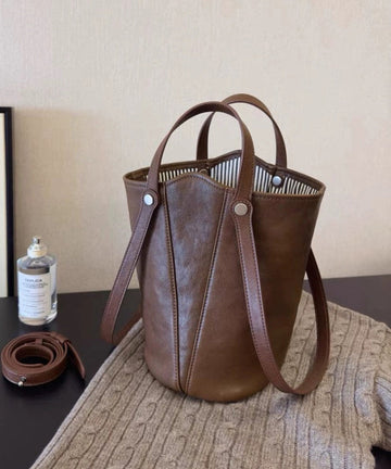 Simple Brown Large Capacity Faux Leather Bucket Bag – Omychic